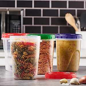 ELEGANT DISPOSABLES Twist Top Food Storage Containers 32 oz 12 Pack Plastic Freezer Storage Containers Leakproof Reusable with Screw on Colored Lids 3 Colors