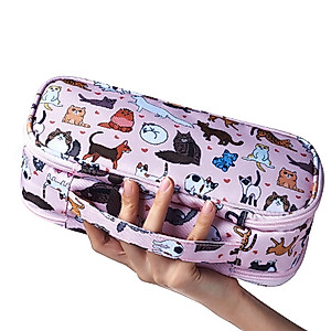 LParkin Cute Cat Pencil Case Super Large Capacity 3 Compartments Canvas Pencil Box Kawaii Makeup Bag Cat Gifts for Boys Girls