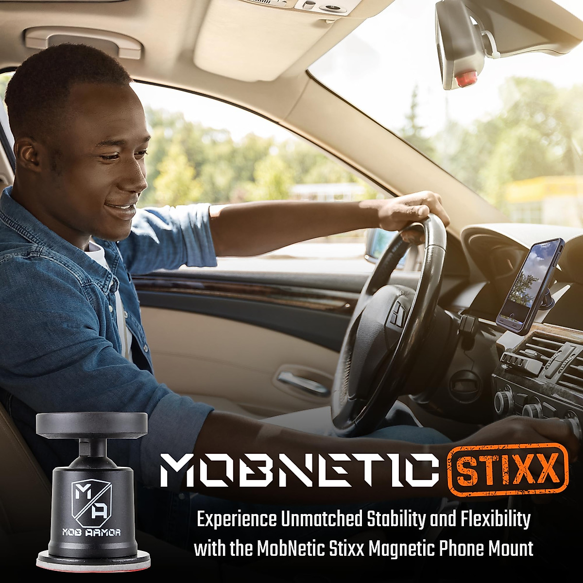 Mob Armor MobNetic Stixx - Phone Holder for Your Car, Magnetic Phone Mount for Trucks, Jeeps, and More - 90º Tilt & 360º Rotation, Compatible with iPhone & Android Smartphones
