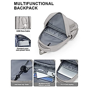 Small Backpack For School Girls Boys Aesthetic Lightweight Travel Daypack Simple Cute Backpack For Women Men Waterproof College High School Bookbag Fit 14 Inch Laptop With USB charging port,Rrey Brown