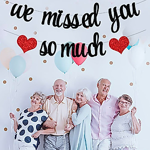 PALASASA We Missed You So Much Banner, Black Glitter Welcome Home Decorations,Welcome Home Sign Family Reunion Sign Deployment Party Decorations, Returning Military Army Homecoming Party (Cursive)