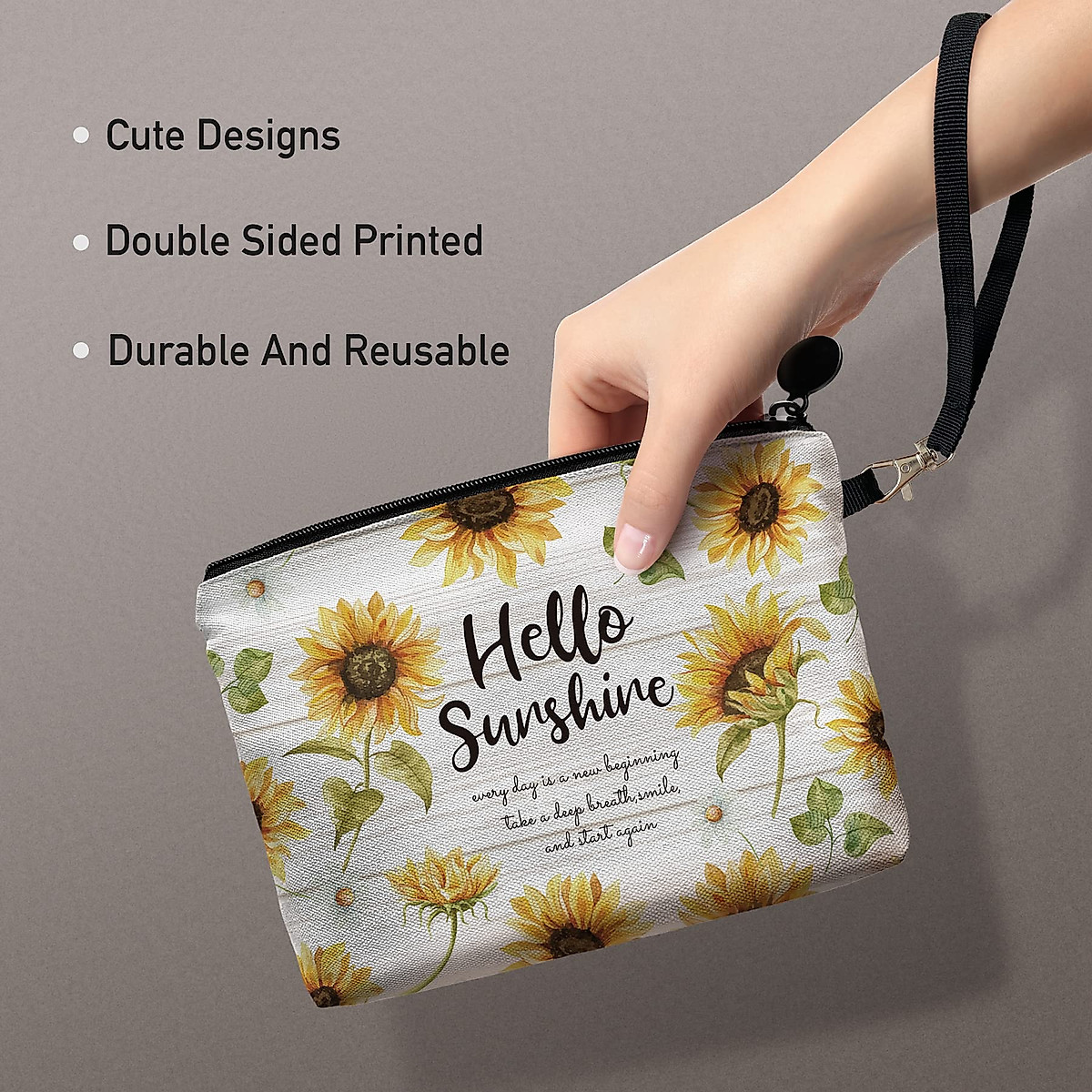 Hglian Sunflower Travel Makeup Bag Inspirational Cosmetic Toiletry Bags Cute Zipper Wristlet Pouch for Purse Travel Accessories Organizer,Birthday Gifts for Women Girls(Sunshine Yellow)