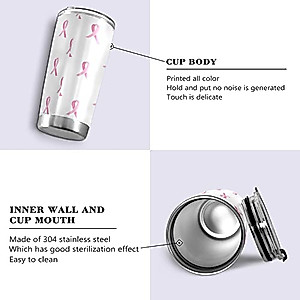 20oz Tumbler Bottle with Lid and Straw Pink Ribbon Pattern National Breast Insulated Coffee Ice Cup Vacuum Stainless Steel Shaker Bottle Travel Mug Water Cup Gifts