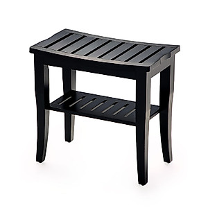 OasisSpace Bamboo Shower Bench with Storage Shelf, Waterproof Shower Chair Wooden Spa Bath Organizer Seat Stool for Inside Shower, Bathroom Bench Seat for Adults Seniors Elderly for Indoor or Outdoor