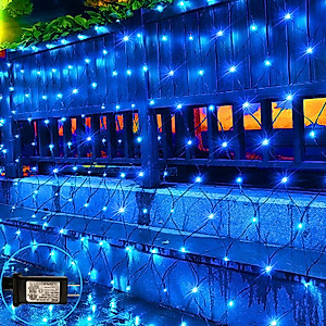 OYCBUZO 300LED Blue Net Lights,14.8ftx5ft 8 Modes Connectable Christmas Mesh Lights, Indoor and Outdoor Fairy String Lights Plug in for Halloween Thanksgiving Bushes Tree Party Garden - Blue