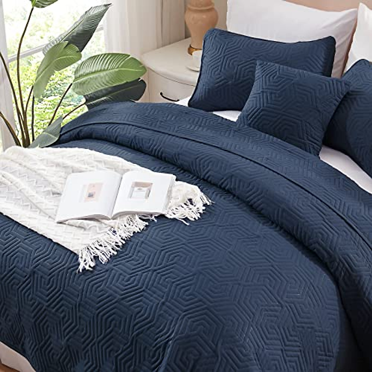 COZYART Navy Blue Quilt Set Queen Size
