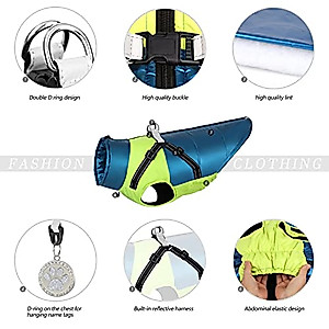 Didog Dog Winter Coat, Waterproof Dog Warm Clothes with Harness & Double D Rings, Reflective Dog Jacket for Cold Weather,Windproof Snow Suit Vest for Medium Large Dogs,Blue&Green,Chest: 28"
