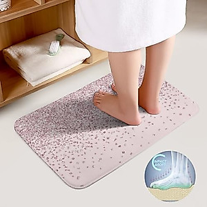 Bathroom Rug Set 2 Piece Blush Rose Gold Glitter Diamond Bath Rugs and U-Shaped Contour Toilet Rug, Non-Slip Bath Carpet Bath Mats for Bathroom 15.7"x23.6"