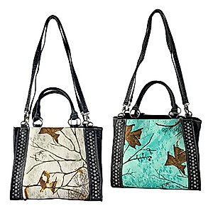 Urbalabs Camouflage Hunting Camo Western Purse Bling Studded Concealed Carry Handbag Tote Cowgirl Country Purses Women (Teal)
