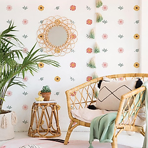 QUCHENG Daisy Wall Decals Boho Girls Bedroom Floral Stickers Removable Decor Nursery Kids Room Vinyl Murals DIY Cute Decorations 6 Sheets