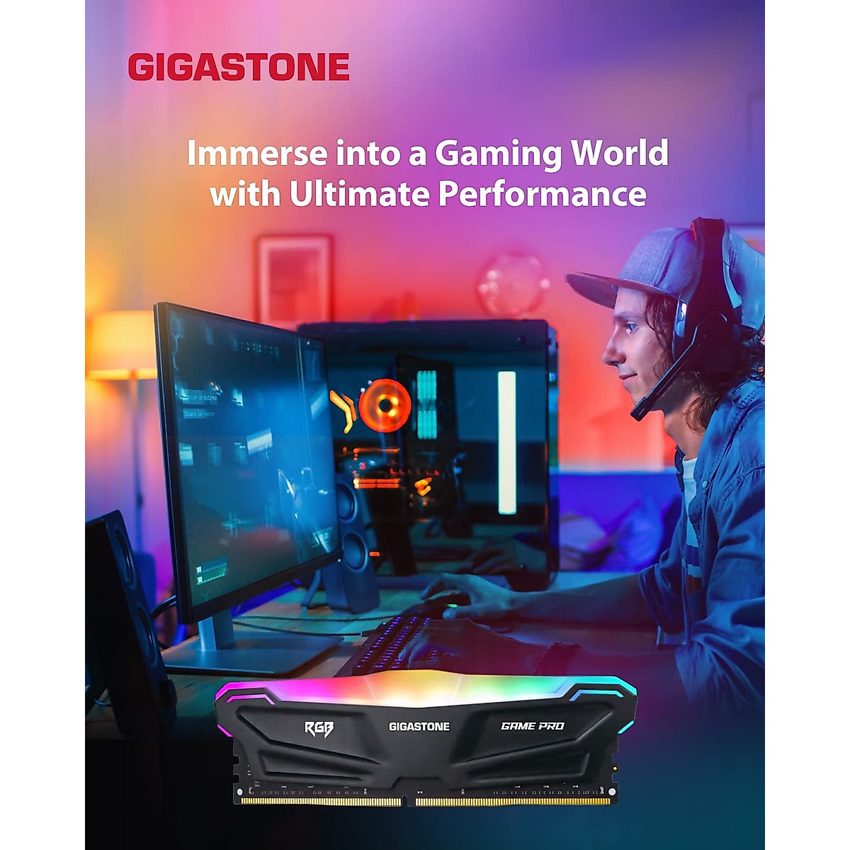 【RGB DDR4 RAM】 GIGSASTONE Game PRO 32GB Kit (2x16GB) DDR4-3200MHz PC4-25600 CL16-20-20-40 Intel XMP 2.0 AMD Ryzen 1.35V UDIMM 288 Pin Unbuffered Non ECC High Performance Gaming Desktop Memory - Black