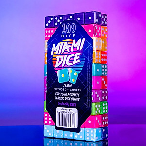 100-pack Miami Dice: Retro 80s 6-Sided Gaming Dice – 16mm Bulk d6 Dice in Translucent & Solid Colors for Family Game Night, Make Your Own/DIY Board Game Supplies, Replacement Pieces & Teaching Math