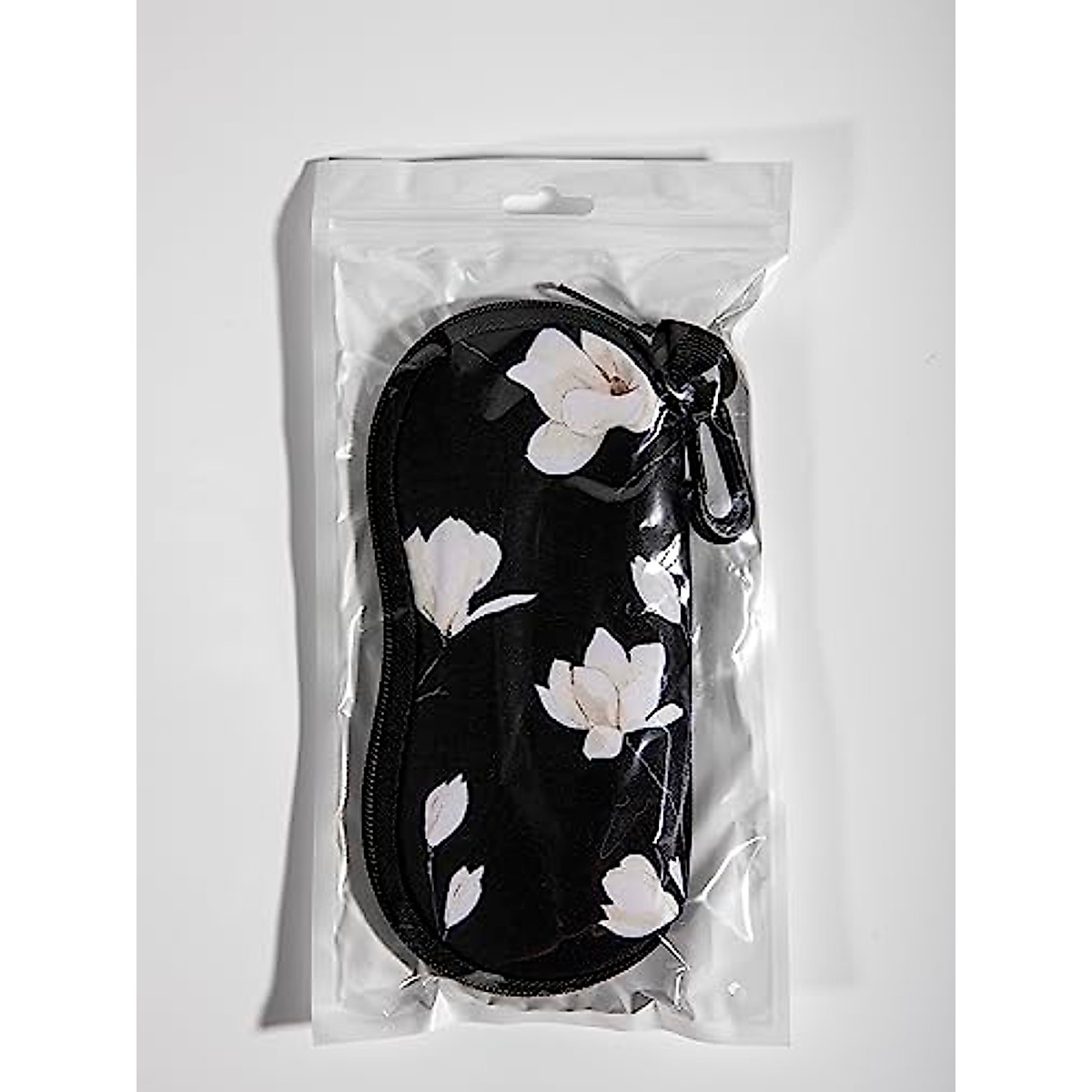 MoKo Sunglasses Soft Case Ultra Light Neoprene Zipper Eyeglass Case with Clip, Black & White Magnolia