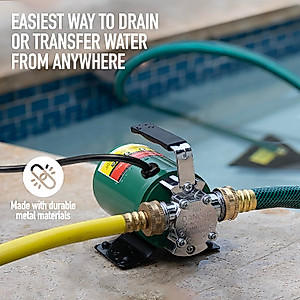 SumpMarine Water Transfer Pump, 115V 330 Gallon Per Hour - Portable Electric Utility Pump with 6' Water Hose Kit - To Remove Water From Garden, Hot Tub, Rain Barrel, Pool, Ponds, Aquariums, and More