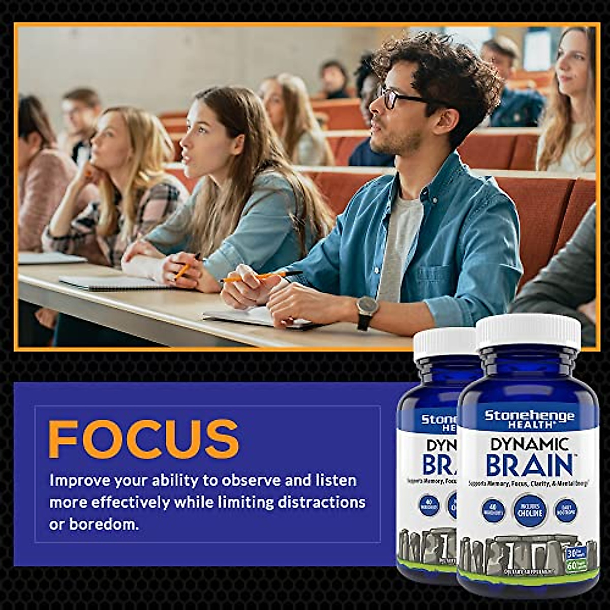 Stonehenge Health Dynamic Brain Supplement – Memory, Focus, & Clarity– Formulated with 40 Unique Nootropic Ingredients: Choline, Phosphatidylserine, Bacopa Monnieri, and Huperzine A