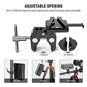 NEEWER Mini V Mount Battery Plate with Super Crab Clamp, V Lock Battery Clamp with QR Lock, Wider Open for Tripod Photography Light Stand C Stand Gimbal Shoulder Rig Compatible with SmallRig, PS003