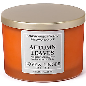 Autumn Leaves Candle | Fall Candles | Luxury Soy & Beeswax Candles for Home | 16 oz. Large Jar 3 Wick Candle | Thanksgiving Candle | Fall Scented Candle | Autumn Candles