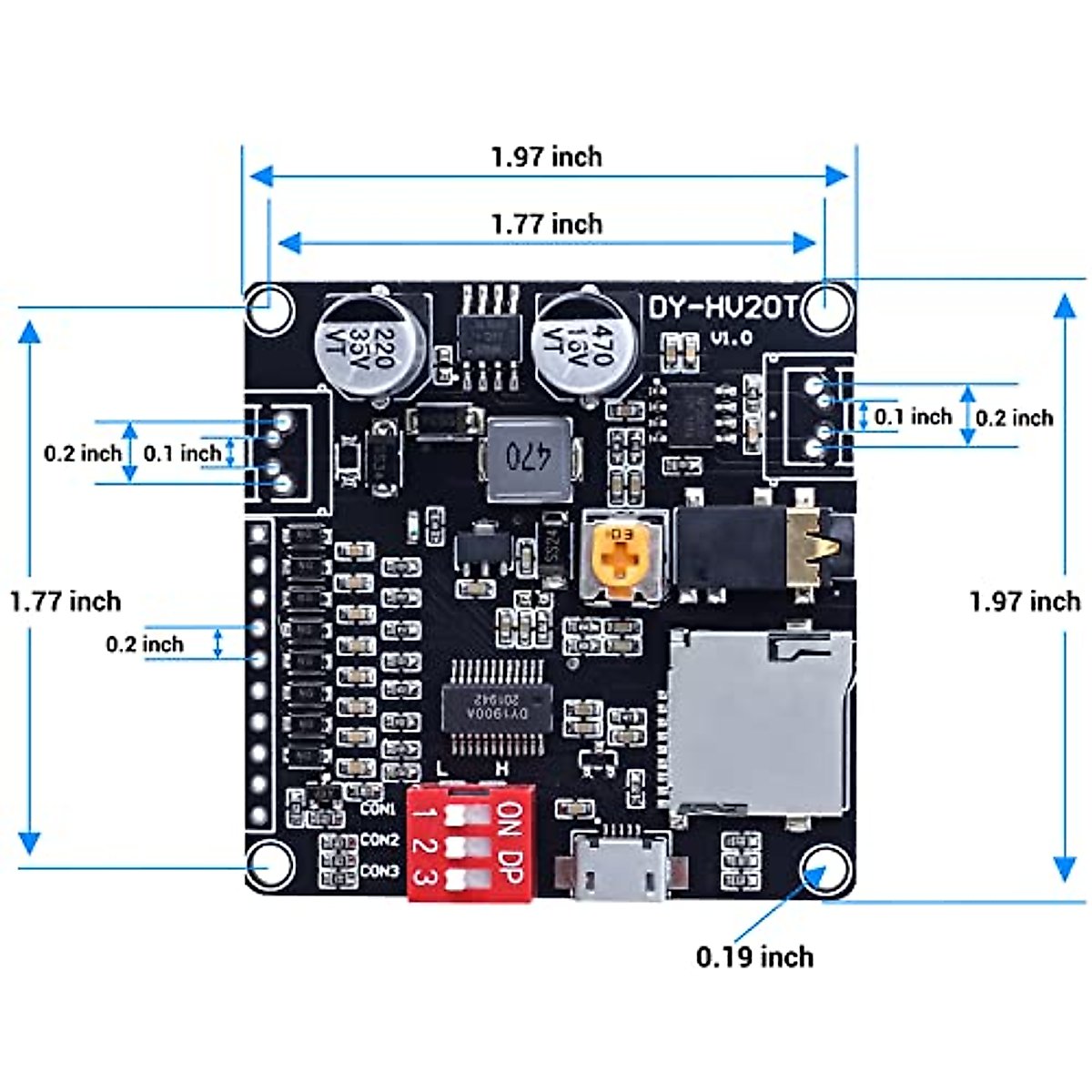 20W Voice Playback Module, PEMENOL DC 6-35V Sound Board USB Downloadable Music Player 24-bit DAC Output MP3 WAV Support TF Card 32GB Max for Broadcast Device DIY Valentine's Day Gift