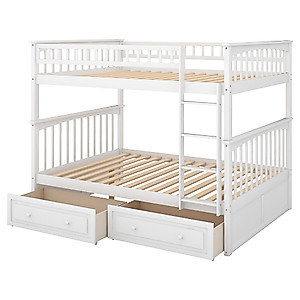 Merax Full-Over-Full Bunk Bed, Solid Wood Full Size Bunk Bed with Two Storage Drawers, Convertible Bunk Bed Can be Converted Into Two Full Size Daybeds (White)