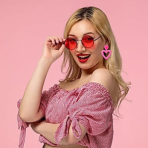 Pink Heart Earrings Double Heart Earrings Dangling Hot Pink Earrings Outfits Love Heart Dangle Earrings for Women Girls