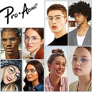 Pro Acme Hexagonal Non-Prescription Glasses Frame for Women Men Designer Square Round Metal Clear Lens Eyeglasses (Silver)