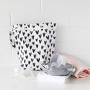 Bumkins Waterproof Wet Bag, Washable, Reusable for Travel, Beach, Pool, Stroller, Diapers, Dirty Gym Clothes, Wet Swimsuits, Toiletries, 12x14 – Black Hearts