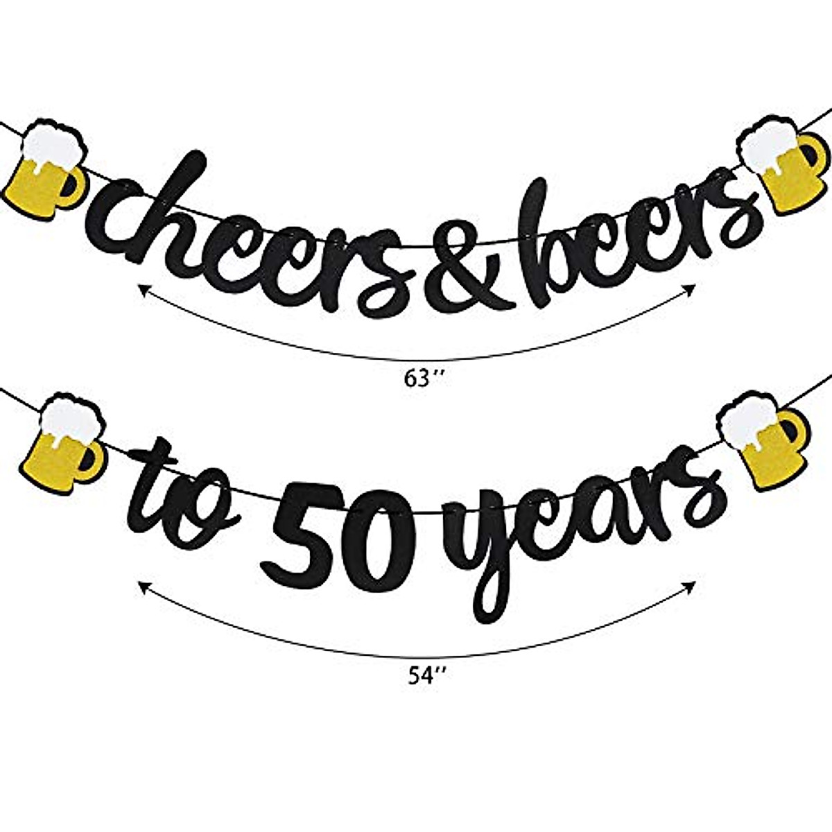 Joymee Cheers & Beers to 50 Years Black Glitter Banner for 50th Birthday Wedding Aniversary Party Supplies Decorations - PRESTRUNG