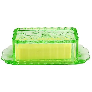 HOME-X Depression Style Glass Butter Dish with Lid and Grape Pattern, Retro Kitchen Decor, Wedding Gift
