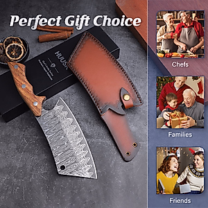 Huusk Japan Knife, Hand Forged Meat Cleaver Knife Japanese Kitchen Knife with Sheath Cooking Butcher Knife for Meat Cutting Vegetable Cleaver for Kitchen, Camping Thanksgiving Christmas Gifts