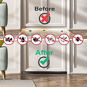 Lewondr Door Draft Stopper 36 Inch Under Door Draft Noise Blocker Waterproof Cuttable Triangle Strong Adhesive Weather Stripping Door Seal Under Door for Reduce Dust Air Door Sweep, Black