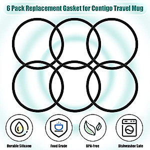 6pcs Replacement Rubber Lid Seals Compatible with 16 & 20 oz Contigo Snapseal Byron Travel Mug Ring, Leak-Proof Rubber Seals Lid Gaskets Replacement for Contigo Mugs (Black)