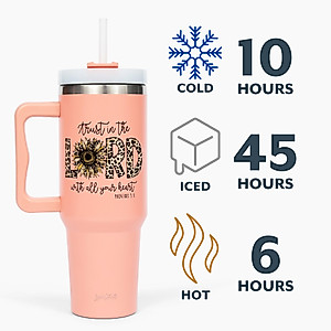 Love in Faith | Stainless Steel Faith-Based 40oz Tumbler with Handle | Vacuum Insulated | Christian Gifts (Trust in The Lord Leopard)