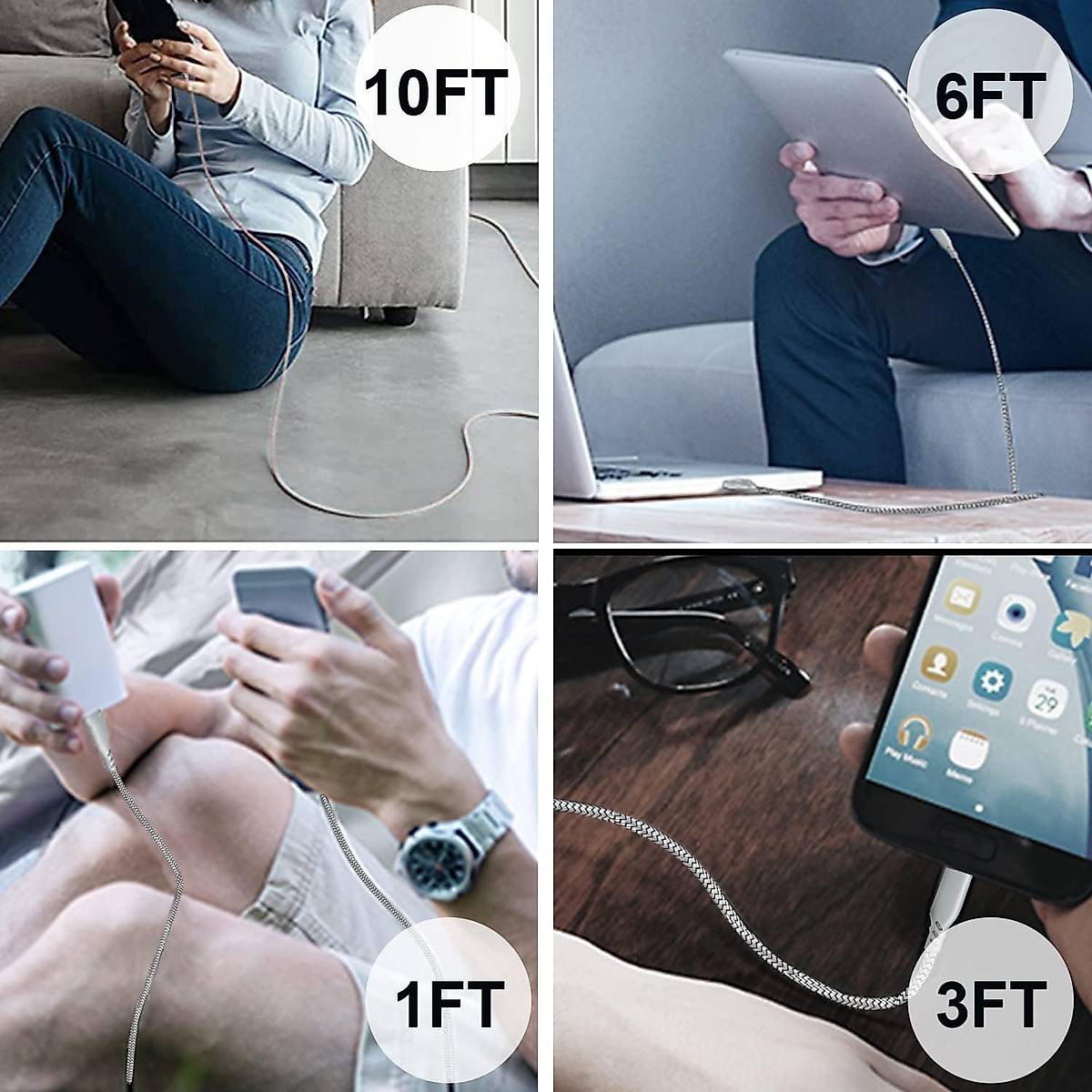 USB C Charger Cord 1ft 3ft 6ft 10ft Cable for Samsung Galaxy S22 A71 A52 5G A51 A02S A11 S20 S21 Plus Ultra Fe S10,A50,Motorola Moto G Stylus,G Play/G Fast,Z4 G7 Power,LG Stylo 6,Charge Charging Wire