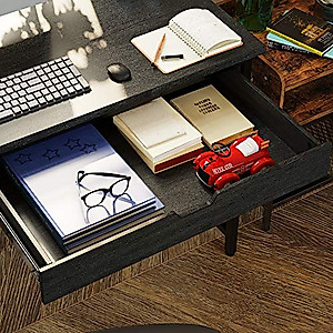 Rolanstar Computer Desk with Shelves and Drawer, 39" Home Office Writing Desk, Laptop Study Table Workstation,Business Style, Stable Metal Frame, Black