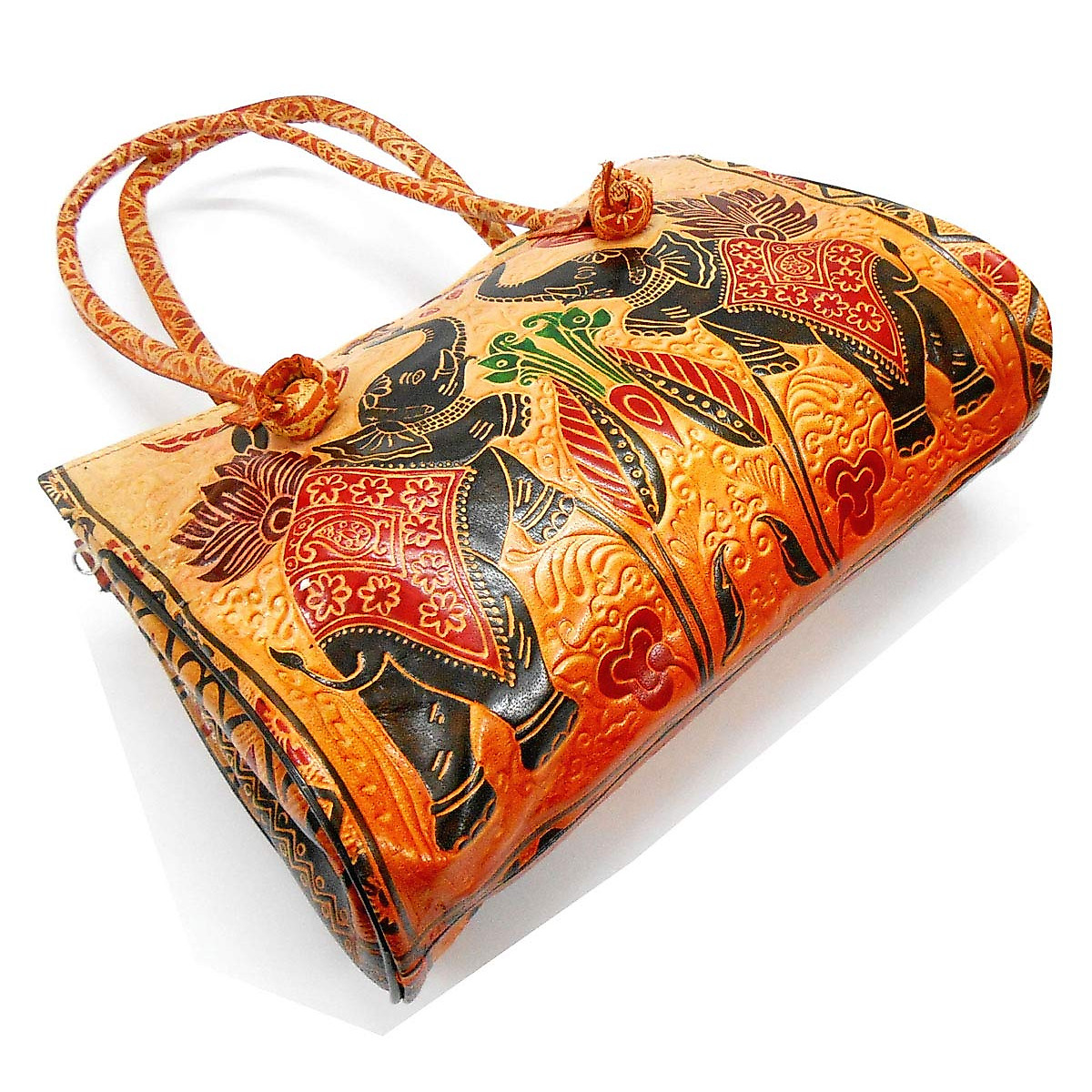 Twin Royal Elephants ethnic traditional 100% Genuine Pure Shantiniketan Leather Shoulder Bag Medium