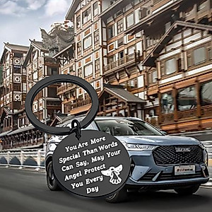 LQRI Guardian Angel Keychain Travel Safely Gift Guardian Angel Protect Keychain Drive Be Careful Gift New Driver Gift(black