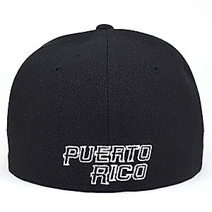PR Fitted Two Tone Solid Caps Puerto Rico Flag Embroidered hat Front Side Back (Black/Black Emb, XLarge)