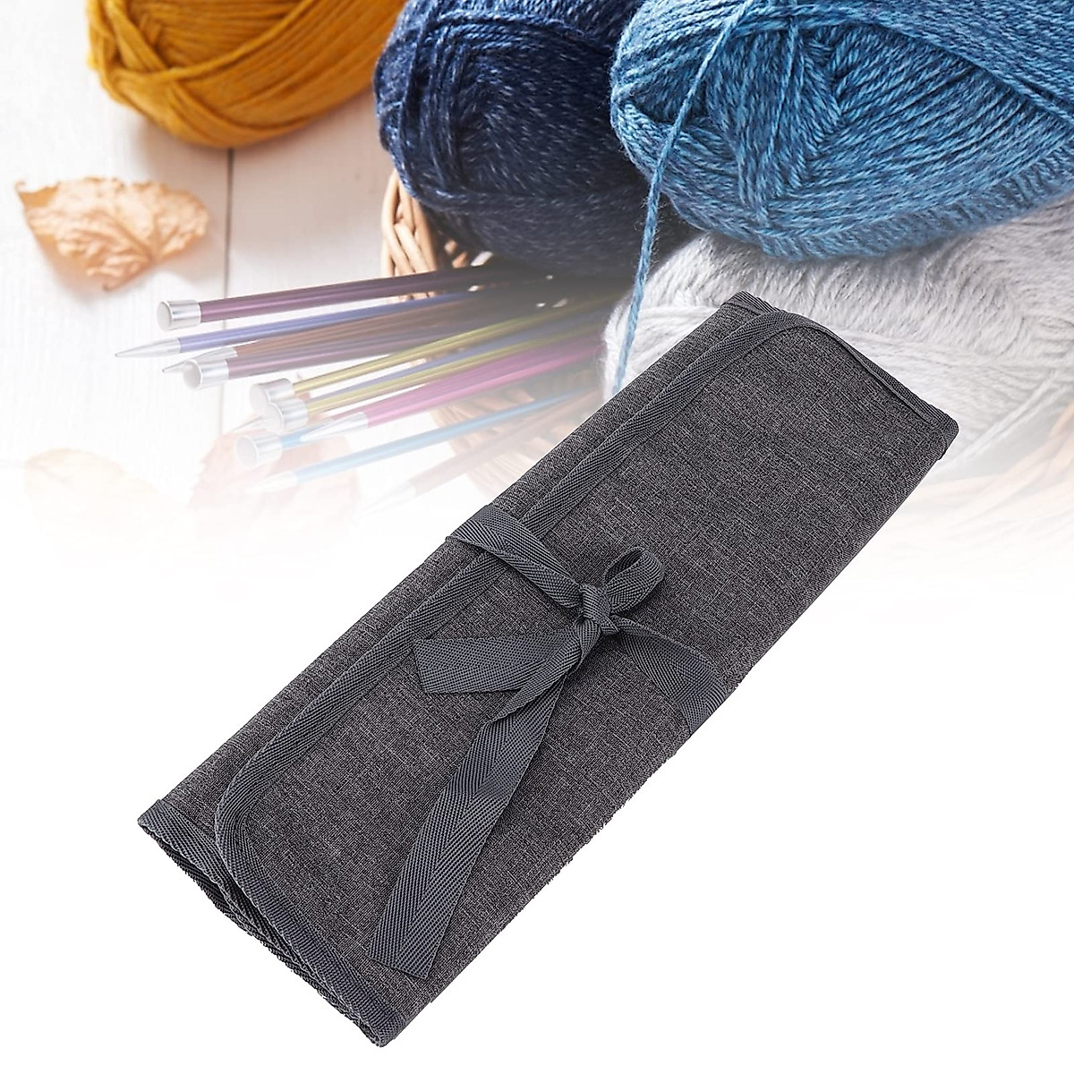 Knitting Needles Storage Bag, Portable Travel Crochet Hooks Organizer Rolling Knitting Needles Holder Case for Carrying Crochet Accessories(Gray)