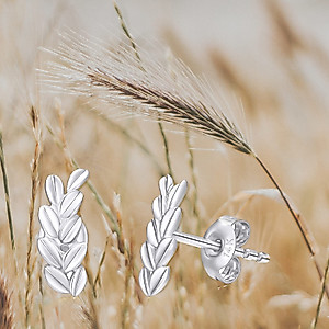 SISGEM 14k White Gold Leaf Earrings for Women, 14 Carat Gold Studs Jewelry Gifts for Her