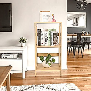 Bookcase Shelf 3 Tier, Small Bookshelf Organizer for Bedroom, Narrow End Table Side Table with Storage Shelves for Books Home Office, Chestnut