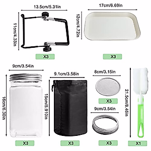 Sprouting Kit, 3PCS Sprouting Jar Kit Sprouts Growing Kit, With 3PCS Sprouting Lids, Blackout Sleeves, Sprouter Stand, Drip Tray and Canning Brush Seed Starter Kit Growing Broccoli, Alfalfa, Mung Bean