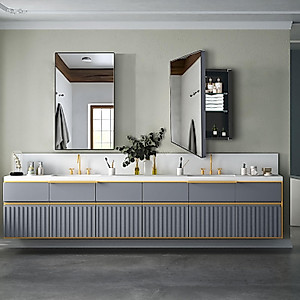 VGRFM 18" x 24" Black Medicine Cabinet with Mirror, Recessed or Wall Mount Single Door Stainless Steel Frame, Bathroom Storage Cabinet with 2 Adjustable Glass Shelves