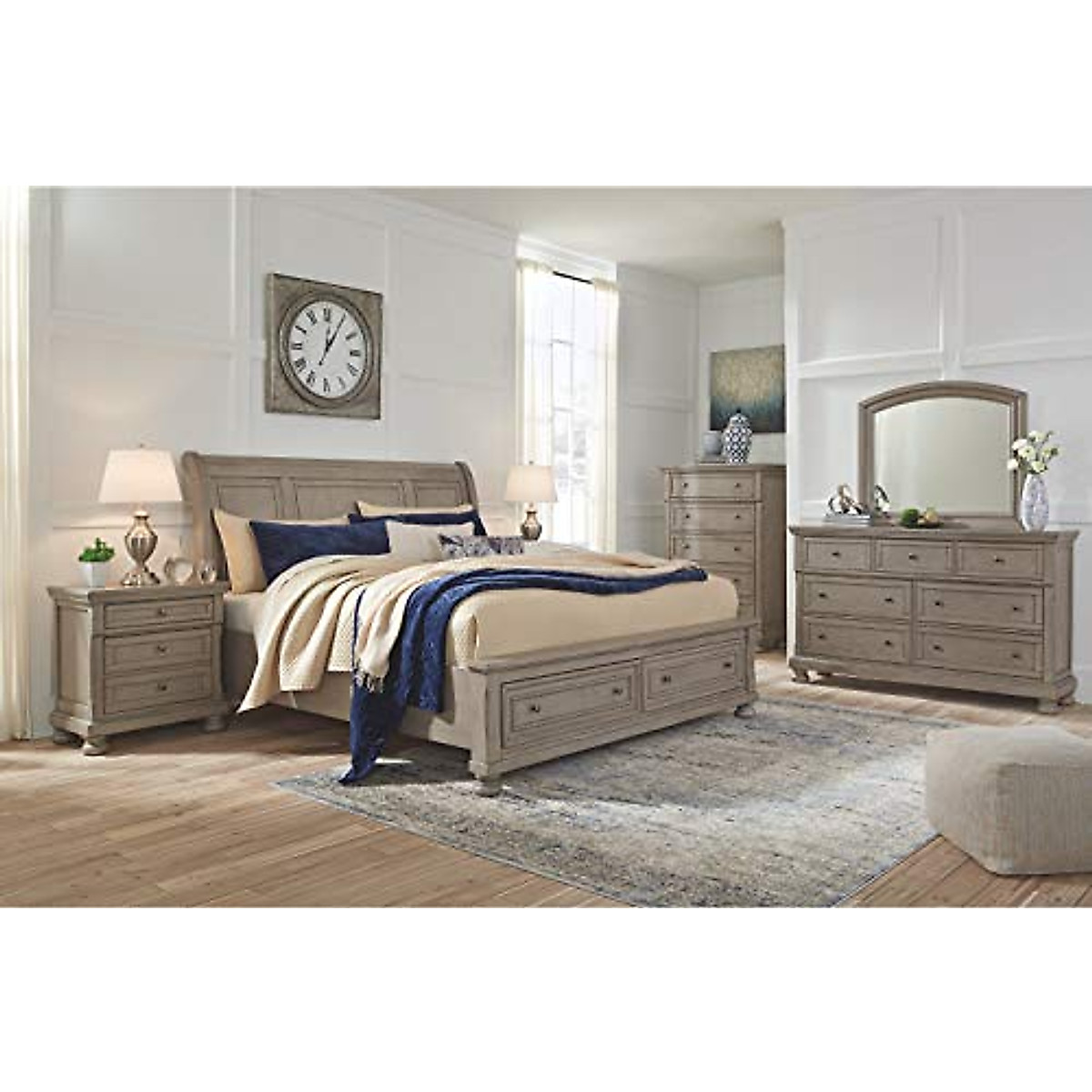 Signature Design by Ashley Lettner Modern Traditional 2 Drawer Nightstand, Light Gray