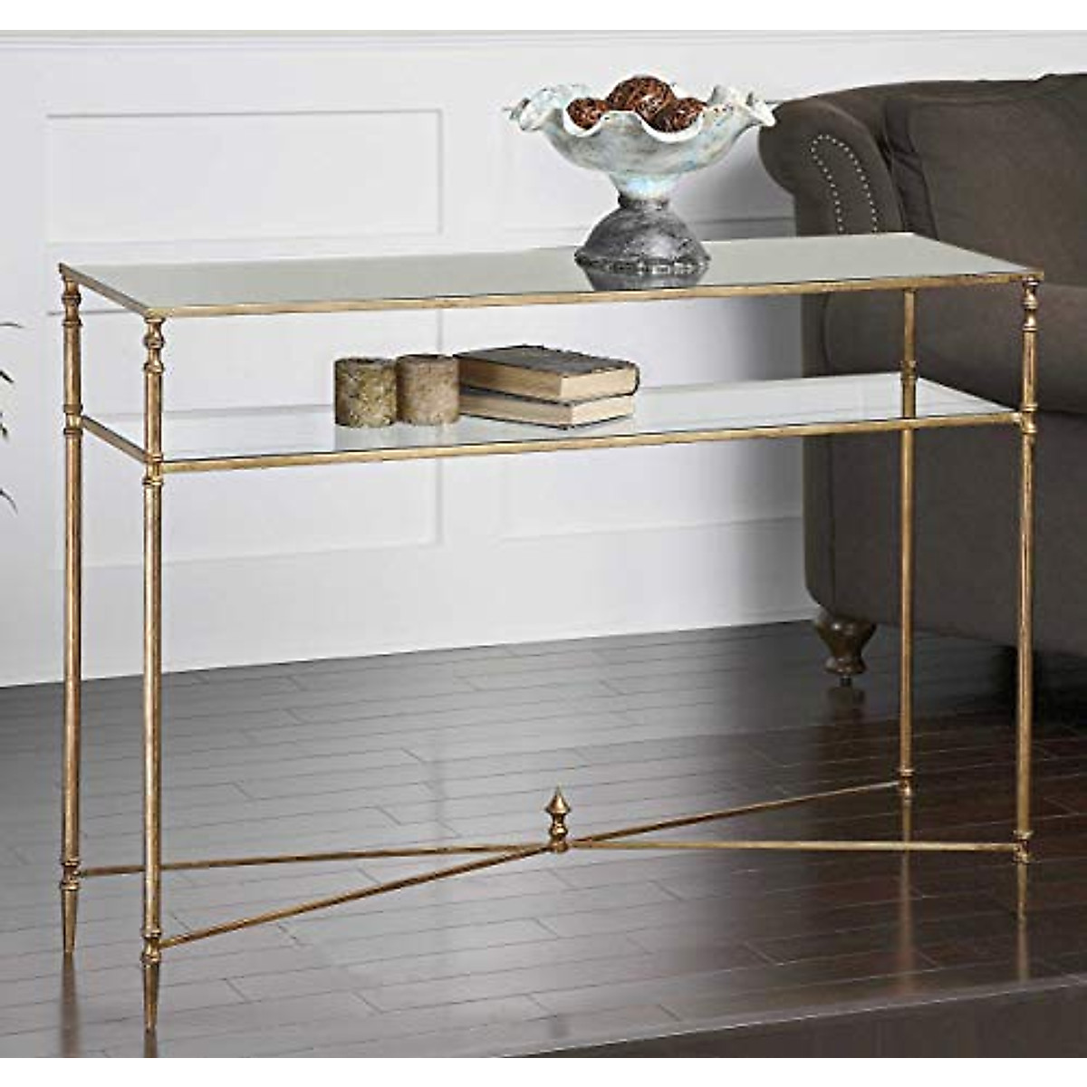 Uttermost Henzler Glass and Gold Leaf Console Table
