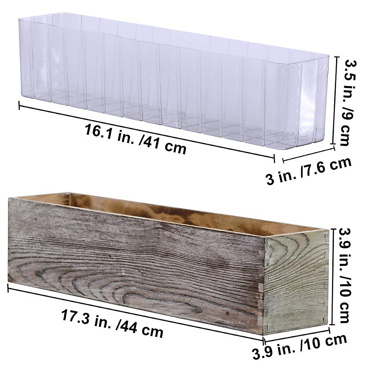 1 Pcs Wood Planter Box Rectangle Whitewashed Wooden Rectangular Planter Decorative Rustic Wooden Box with Inner Plastic Box - 17.3" L x 3.9" W x 3.9" H Floral Natural Centerpieces Rustic Wedding Decor