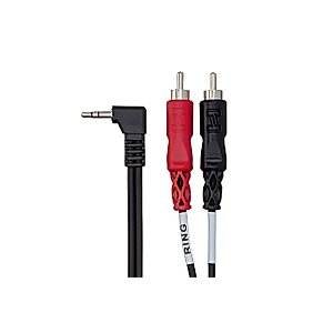 Hosa CMR-206R Right Angle 3.5 mm TRS to Dual RCA Stereo Breakout Cable, 6 Feet , Black
