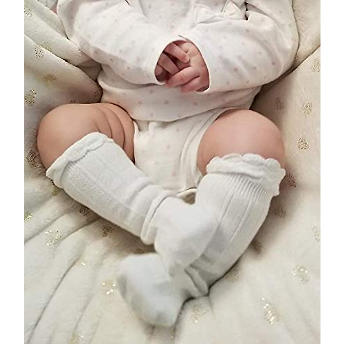 Baby Girl Knee High Socks Toddler Tube Ruffled Stockings Unisex Infants Cotton Long Sock Cable Knit Knee Socks for Baby Girls 1 Pair Milky White 3-12 Months