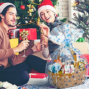 Teling Christmas Cellophane Wrap Roll 100 ft Long 32 Inch Wide 3.1 Mil Clear Wrapping Paper Plastic Gift Basket Wrap Cellophane Gift Wrap for Xmas Candy Treat Arts Crafts (Snowflake Pattern)