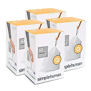 simplehuman Code Q Custom Fit Drawstring Trash Bags in Dispenser Packs, 50-65 Liter / 8 Gallon, White – 240 Liners