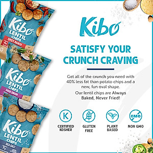 Kibo Lentil Chips Variety Pack - Gluten-Free Vegan Chips - Non-GMO Verified - Plant-Based 28 grams – Maui Onion, Sea Salt, and Spicy Ranch - 12 pack